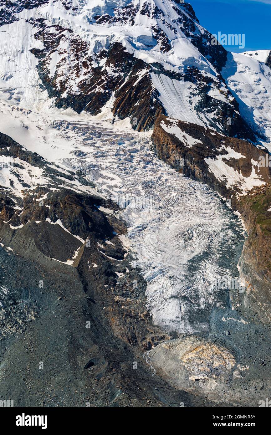Icefall and terminal moraine at the Gorner Glacier seen from the ...