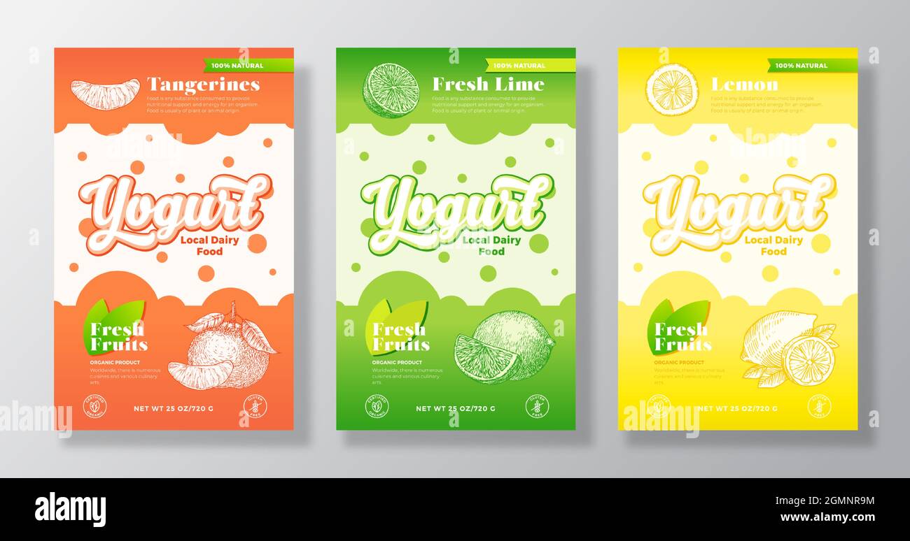 Fruits and Berries Yogurt Label Templates Set. Abstract Vector Dairy ...
