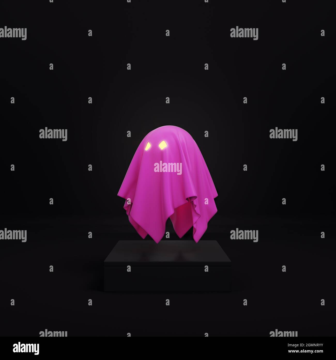 Cute pink ghost character with glowing eyes on dark pedestal ...