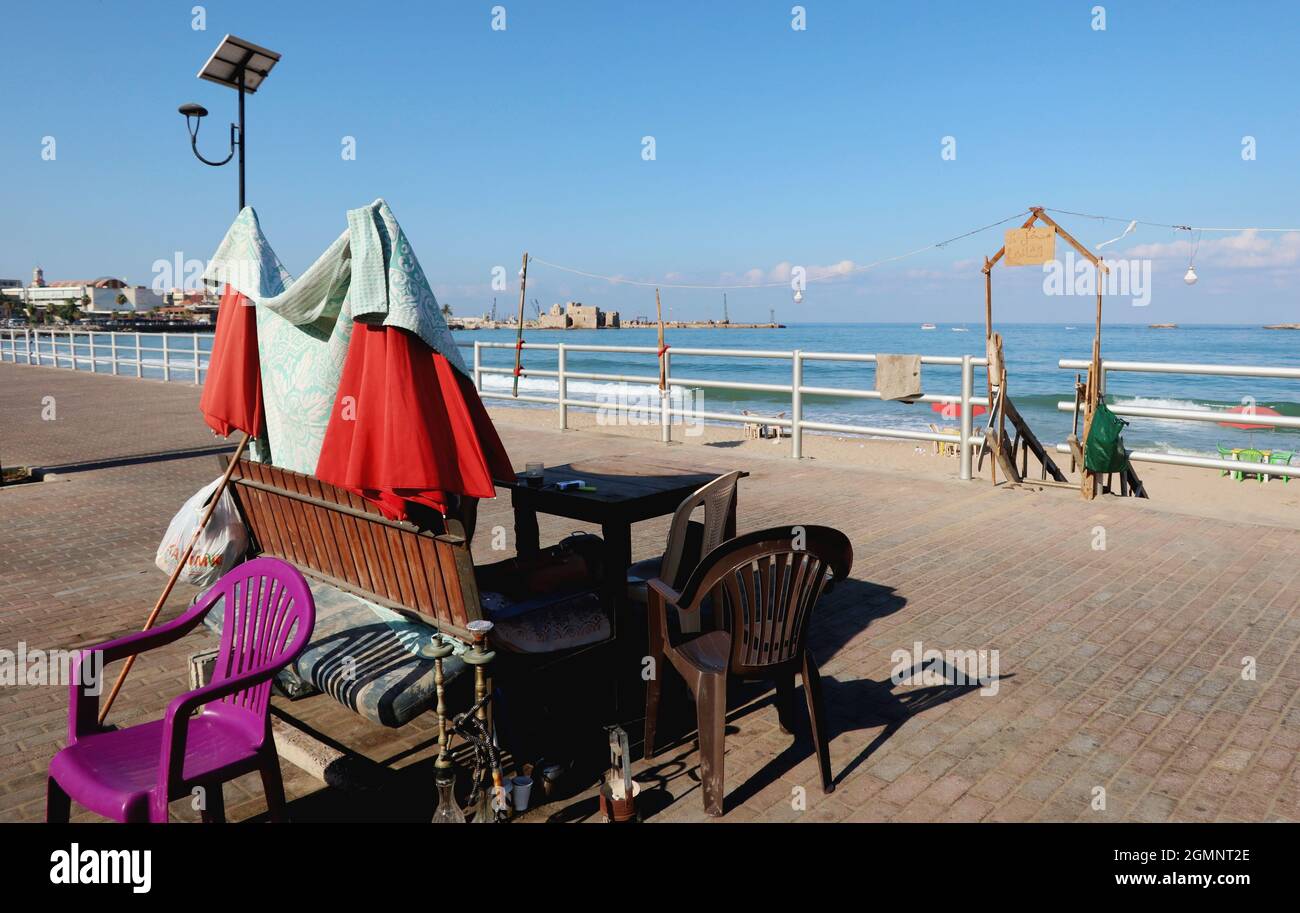 A view of Sea Promenade in Saida, Lebanon on September 18, 2021. Saida ...
