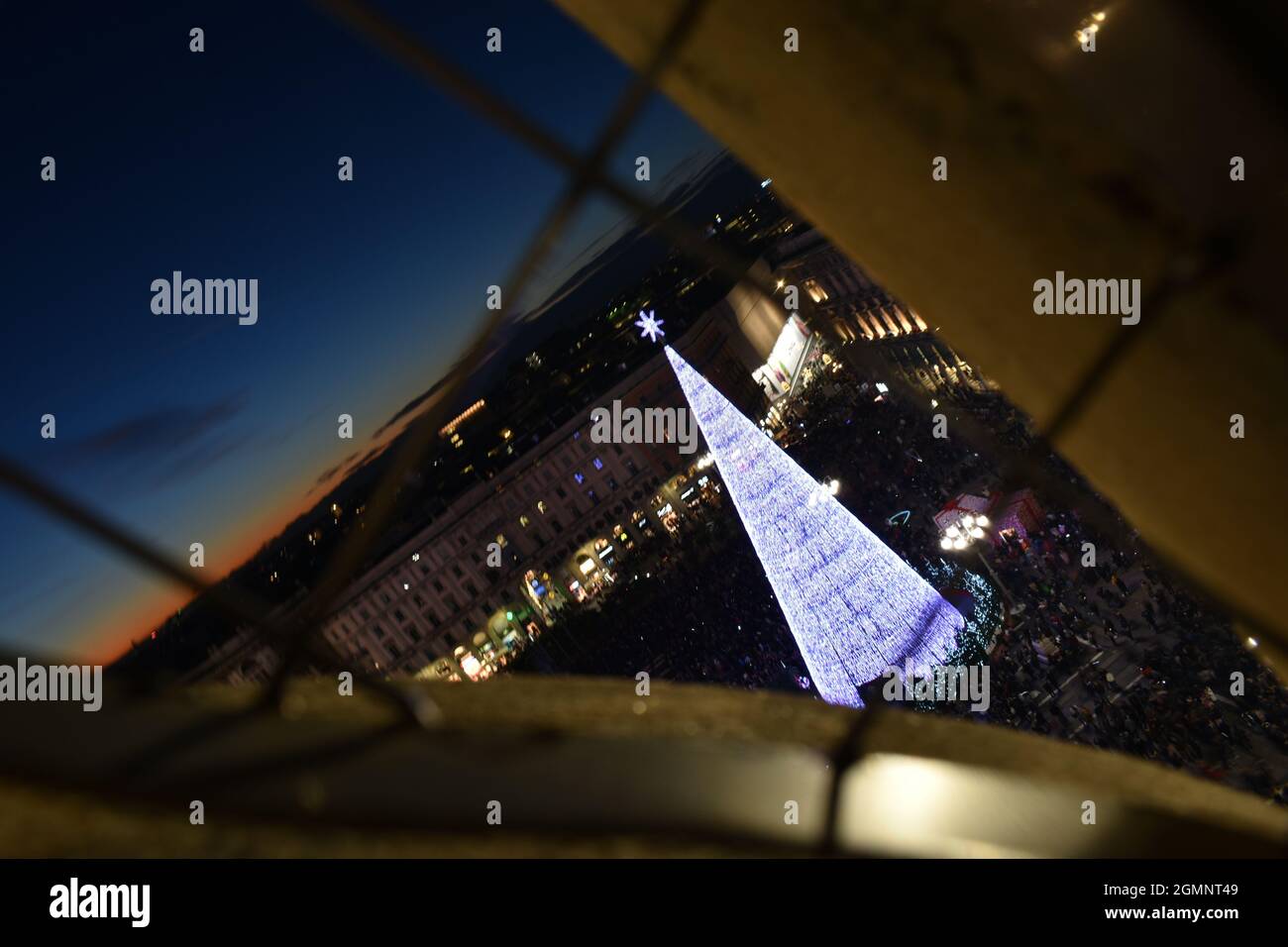 Christmas tree viewed from above high up on Duomo Di Milano Stock Photo ...