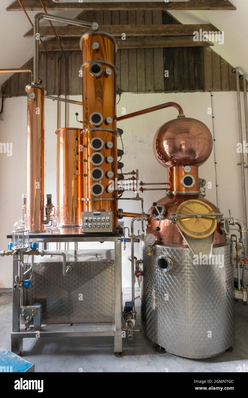 Copper pot still, Hepple gin distillery, Hepple estate, Northumberland ...