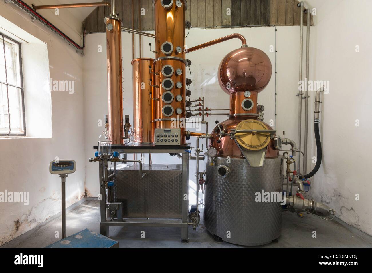 Copper pot still, Hepple gin distillery, Hepple estate, Northumberland ...