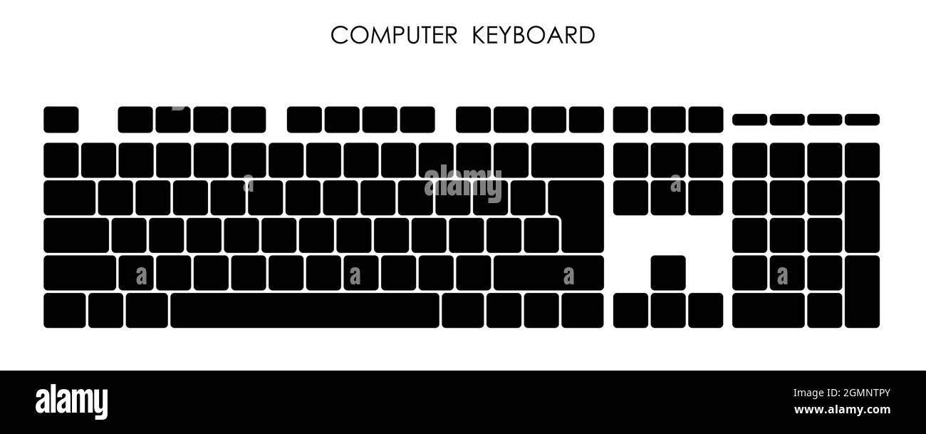 keys of wireless personal computer keyboard. Letters and symbols on ...