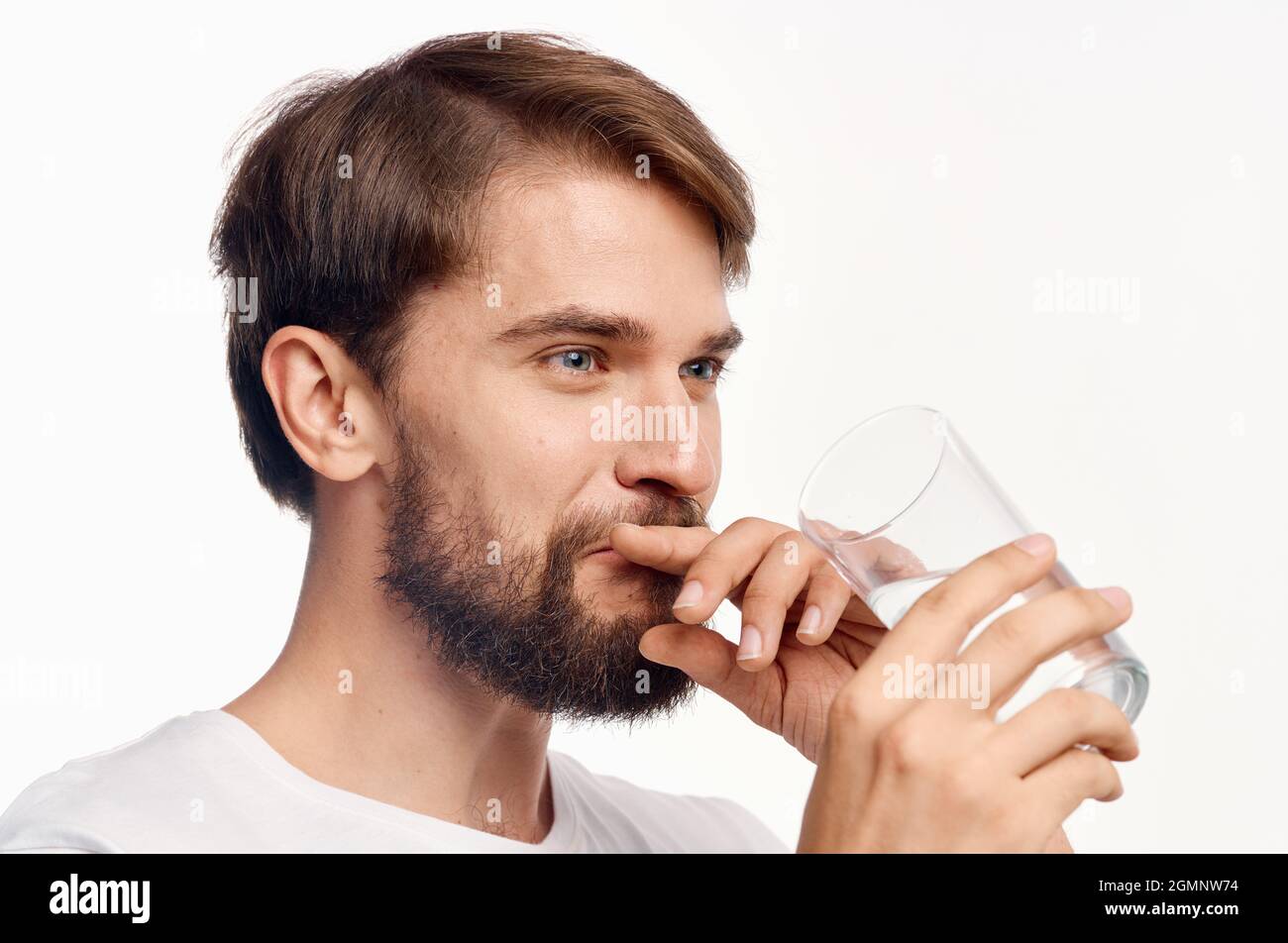 handsome man health care light background Stock Photo - Alamy