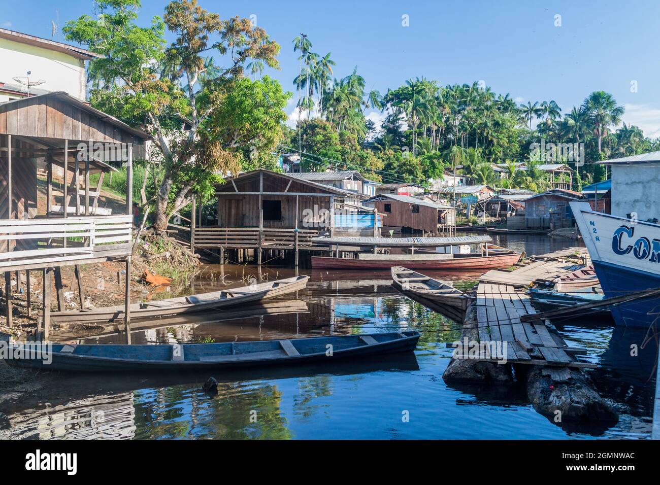 JUTAI, BRAZIL - JUNE 23, 2015: View of riverside buildings in Jutai ...