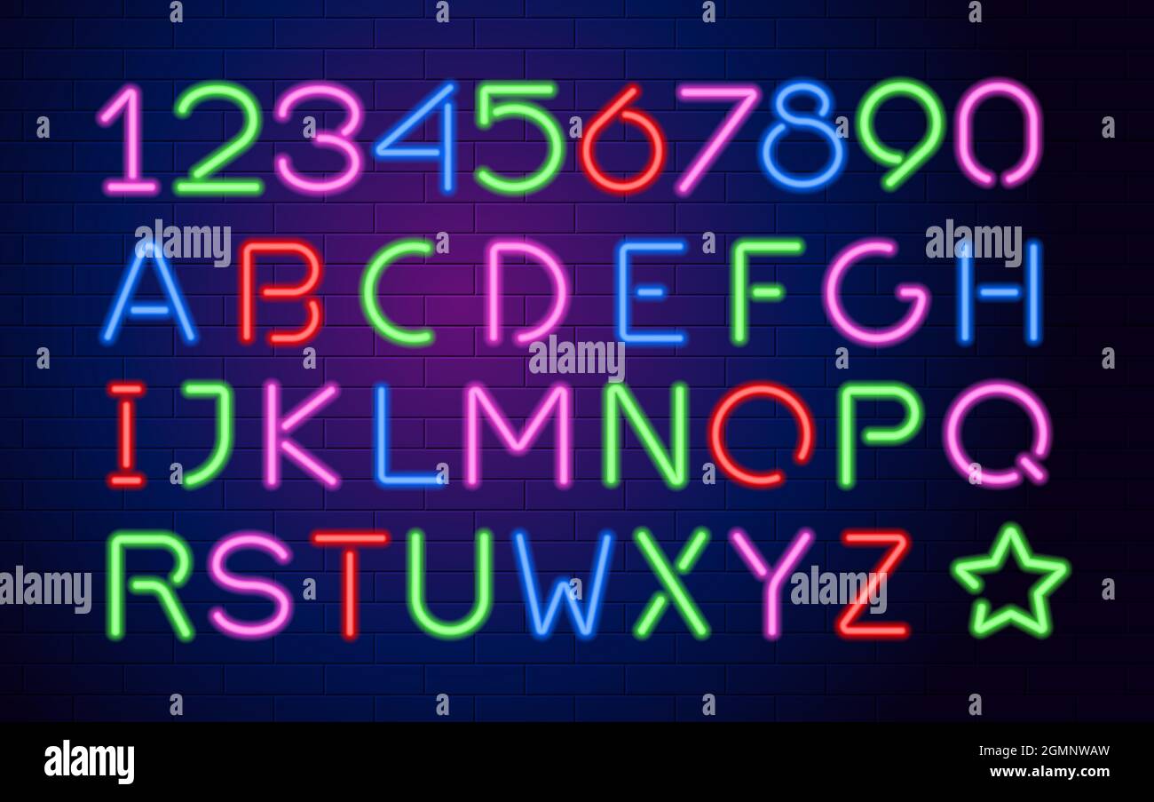 Neon letters and numbers Stock Vector Image & Art - Alamy