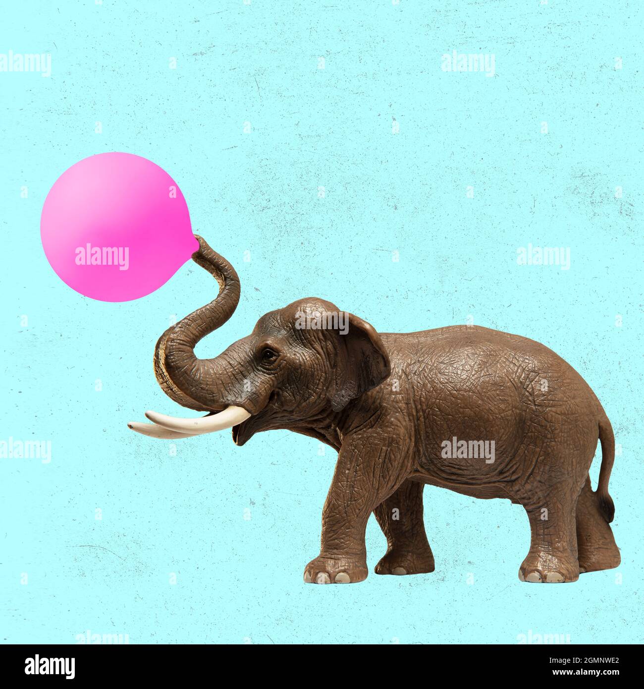 Contemporary artwork collage concept. Portrait of toy elephant with ...