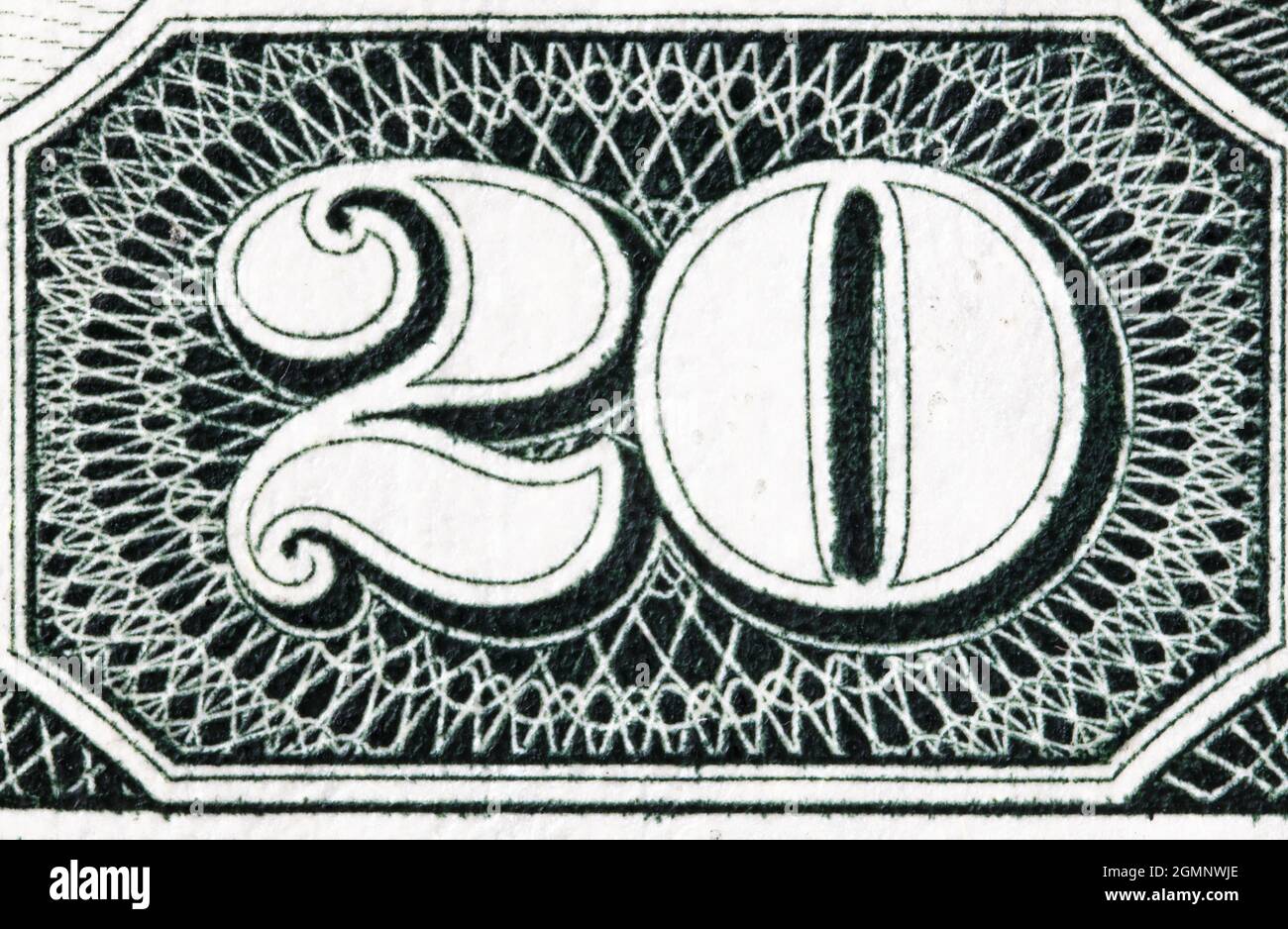 Closeup of front side of 20 dollar banknote Stock Photo - Alamy