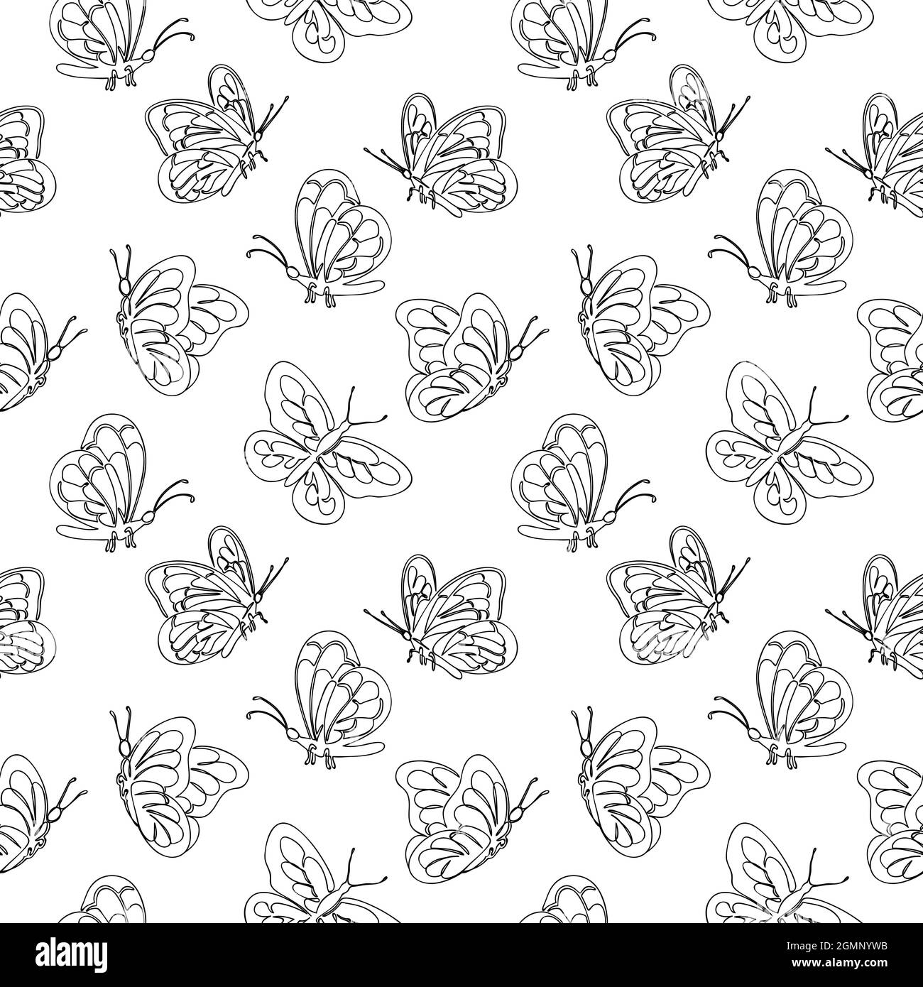 Fluttering butterflies drawn in a single line on a white background ...