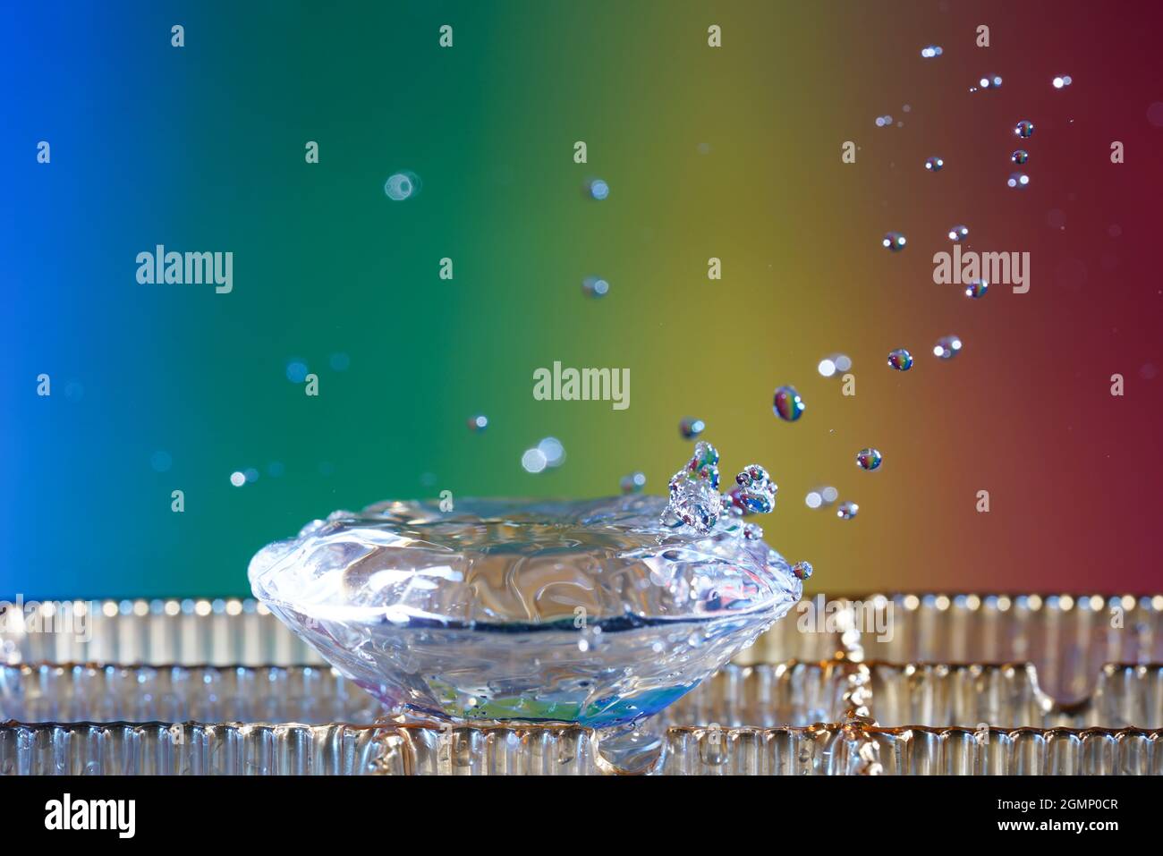 Rain with splashing water droplets photographed in spring in Germany ...