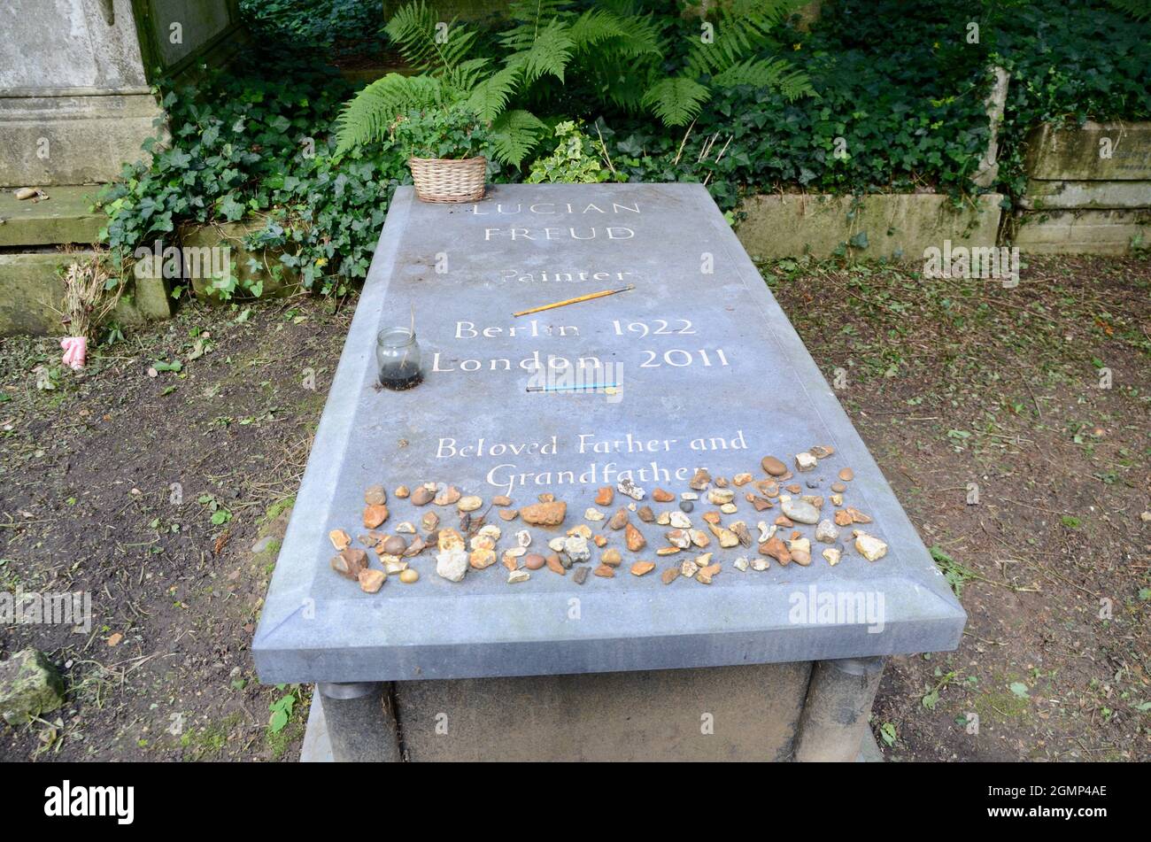lucian freud grave highgate cemetery west N6 north london england UK ...