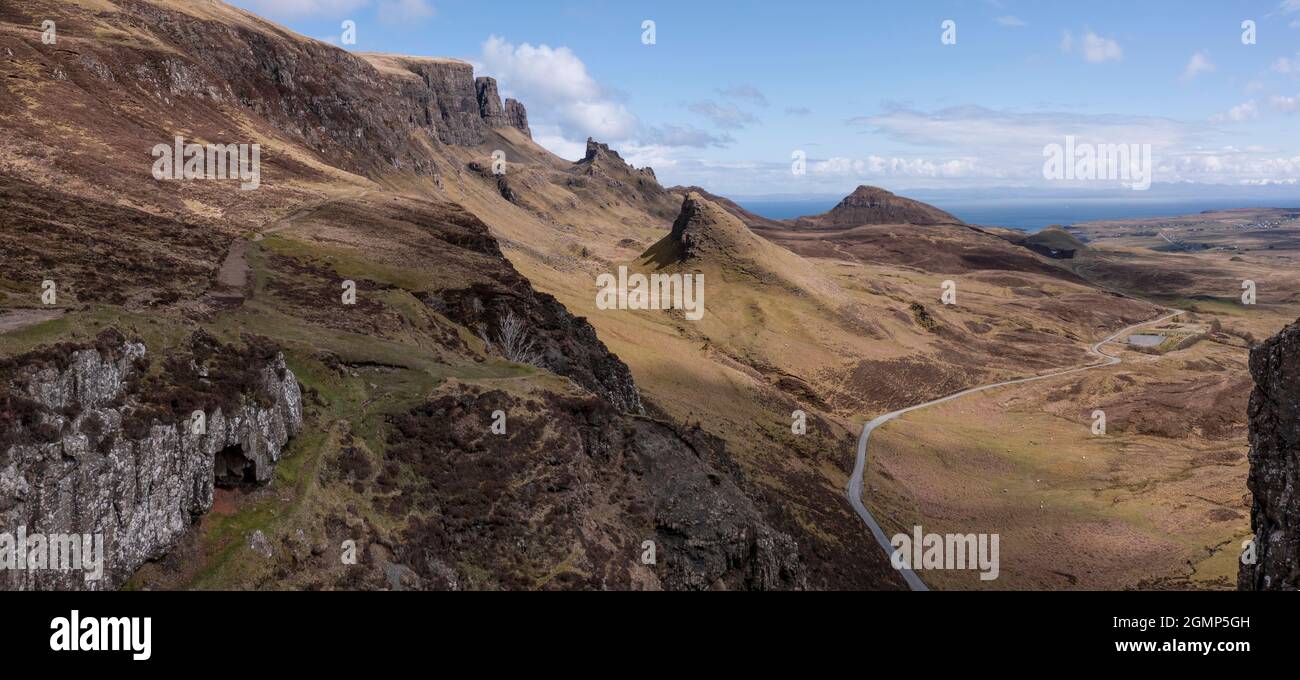 the quiraing near staffin isle of skye looking east sunny day panorama ...
