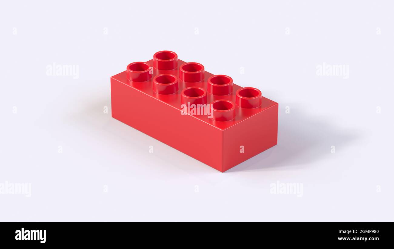 Red Plastic Building Block on a White Background. 3d render with a work ...