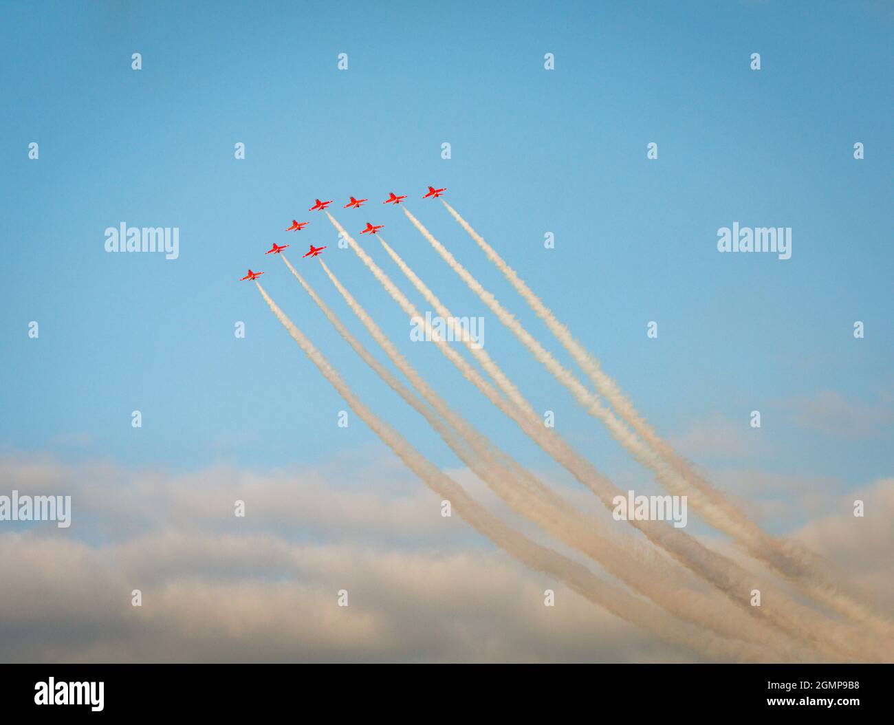 Sidmouth, September 2021: The Royal Air Force (RAF) Red Arrows perform ...