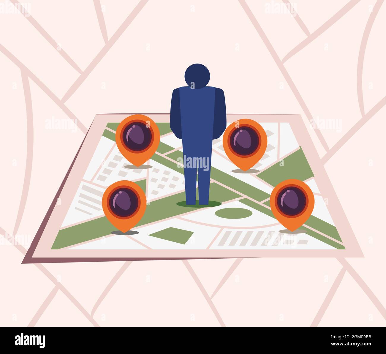 man on map with gps marks on striped background Stock Vector Image ...