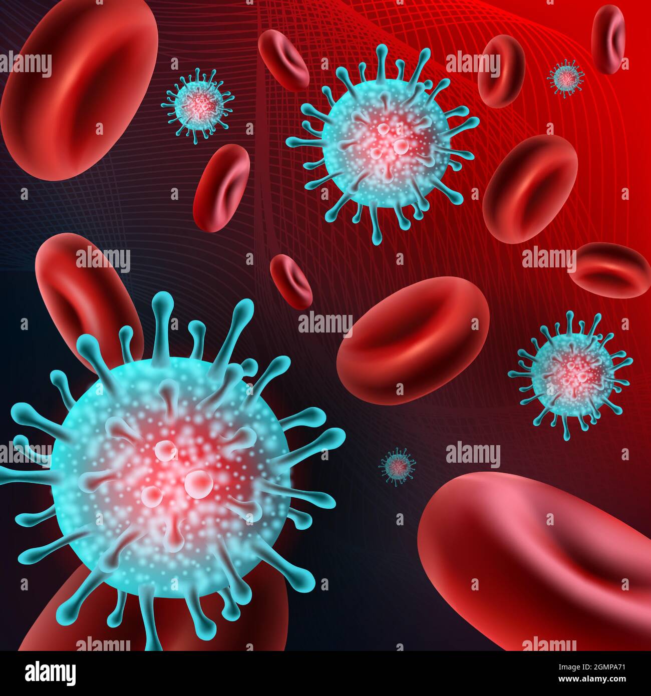 Medical background with bloodstream viruses and red blood cells. Vector ...
