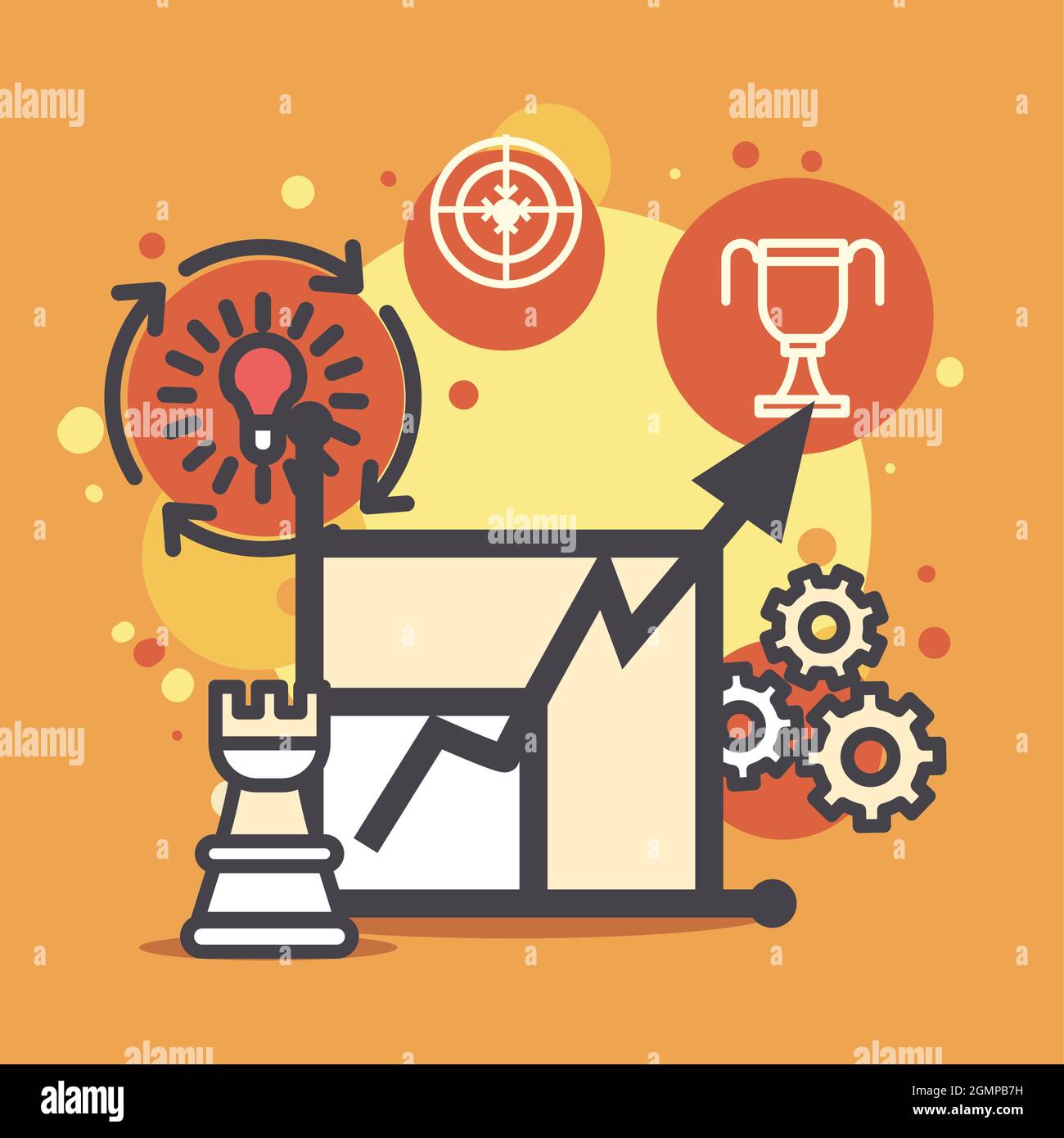 diagram and strategy icons on orange background Stock Vector Image ...