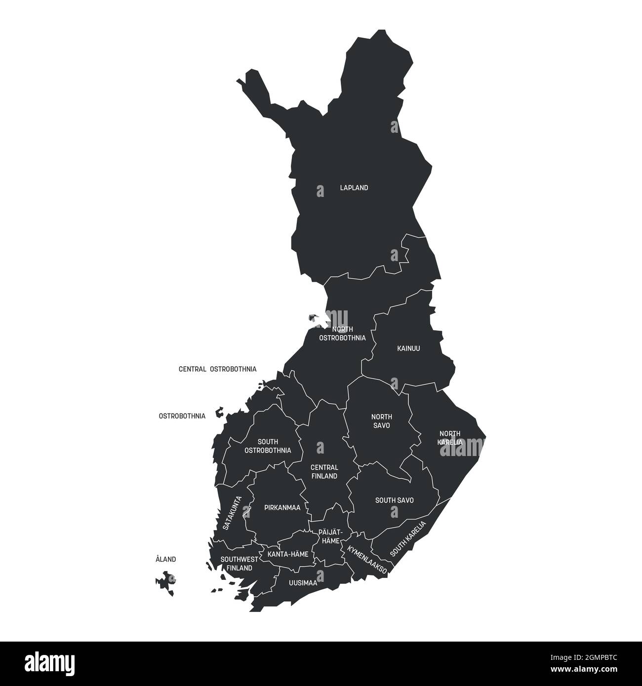 Grey political map of Finland. Administrative divisions - regions ...