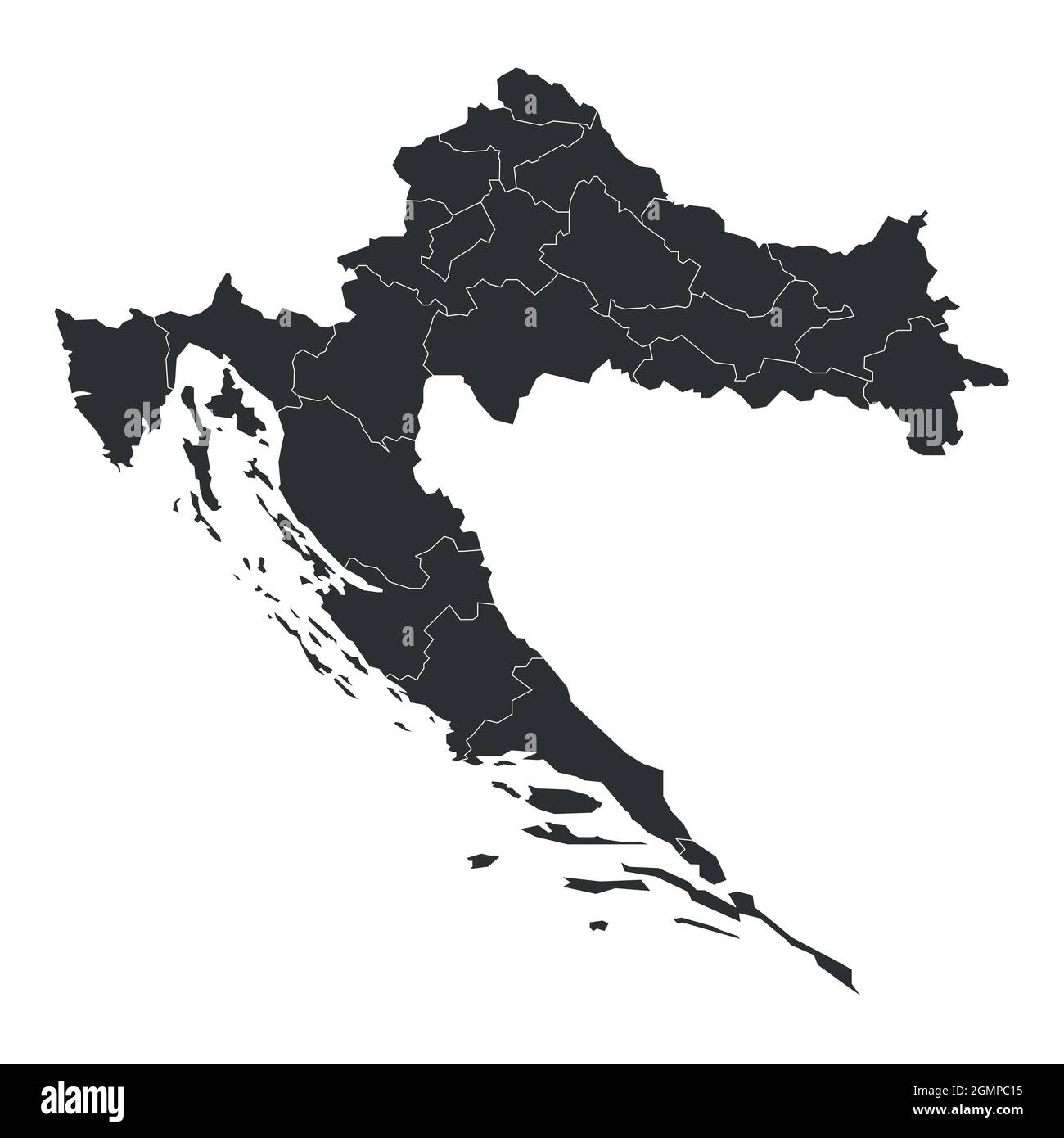 Grey political map of Croatia. Administrative divisions - counties ...
