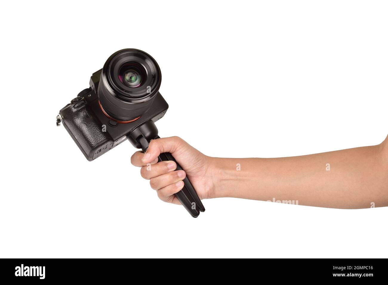 Hand Holding Vlogging Camera Isolated on White Background with Clipping ...