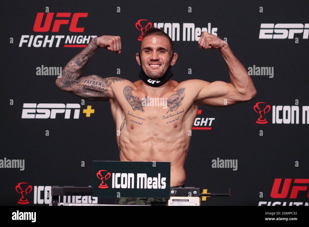 Christos Giagos poses on the scale during the UFC Vegas 37: Smith v ...