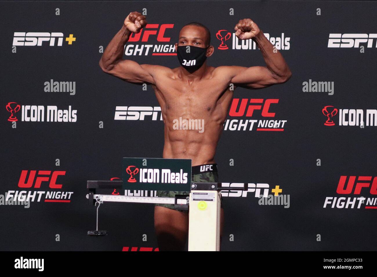 Carlston Harris poses on the scale during the UFC Vegas 37: Smith v ...