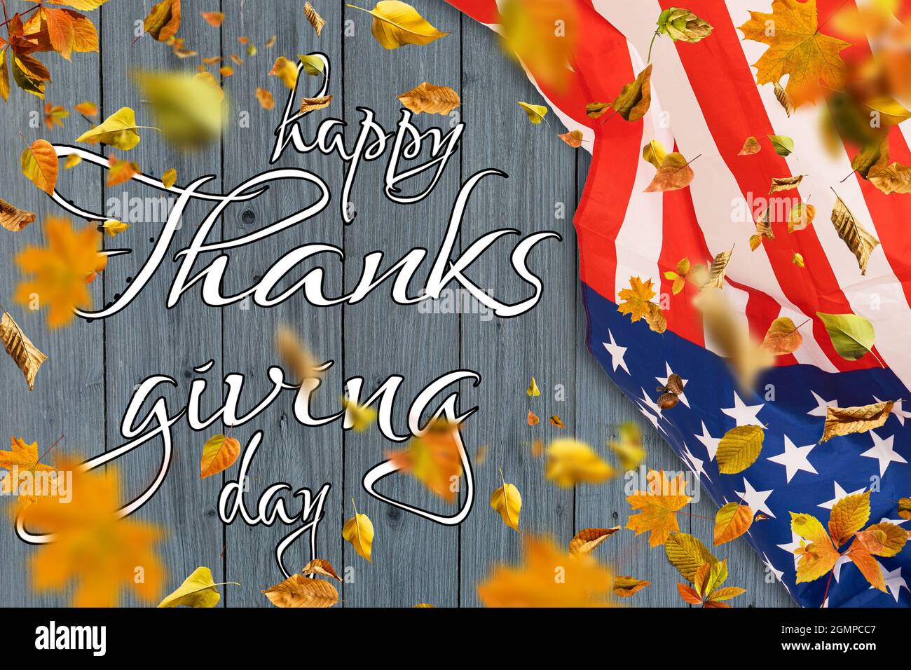 Happy Thanksgiving banner, US flag background Stock Photo - Alamy