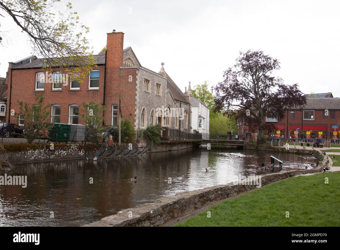 Views of the River Anton through Andover town centre in Hampshire in ...