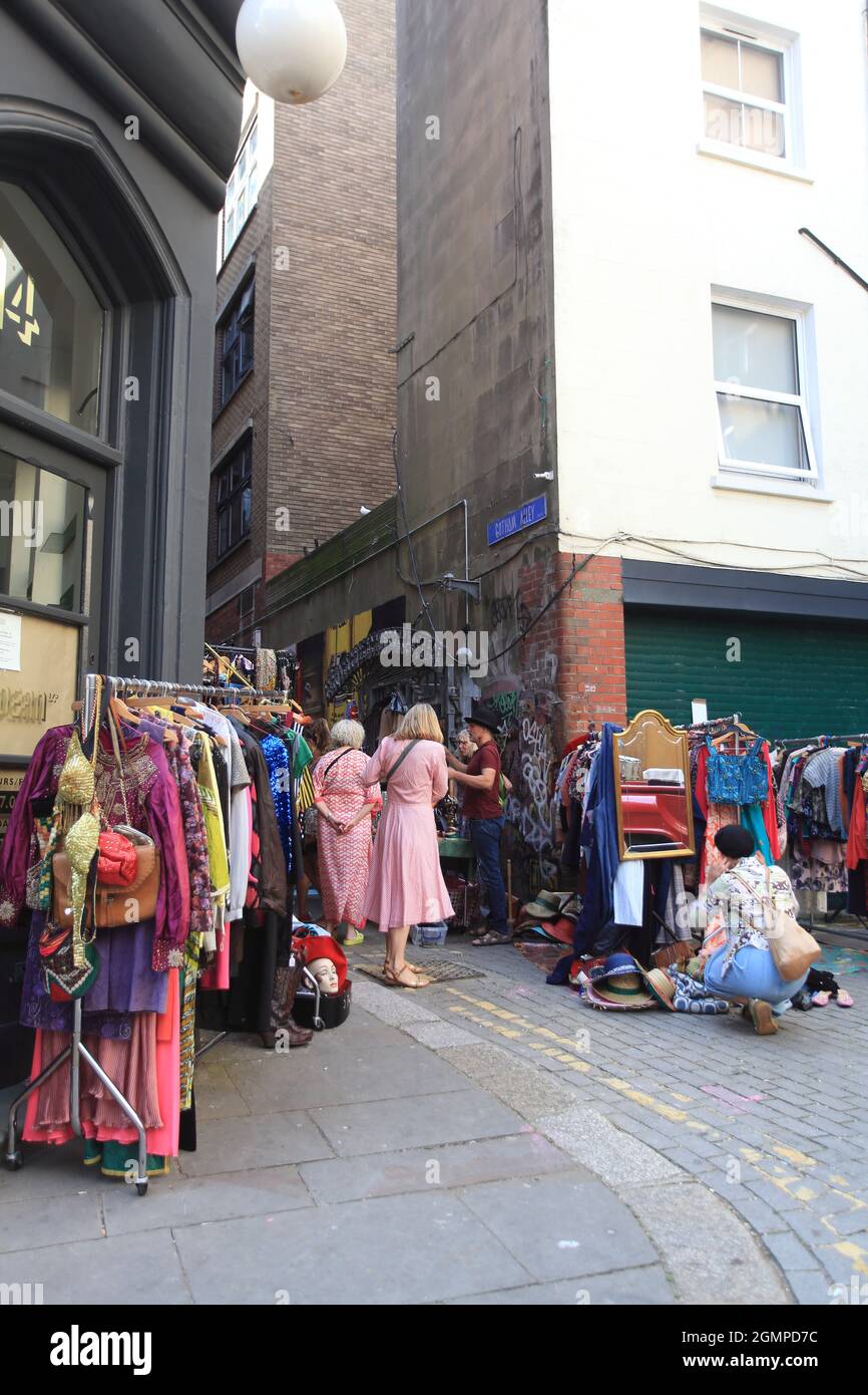 Mini vintage market in Gotham Alley, Hastings, East Sussex, UK Stock ...