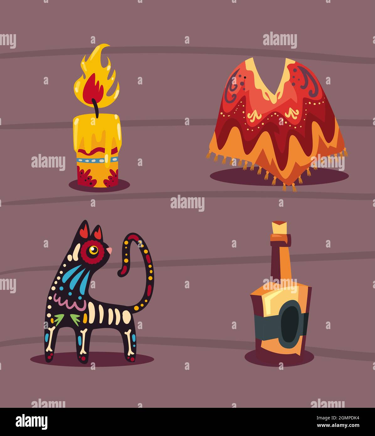 Mexican day of the dead symbol set on purple background Stock Vector ...