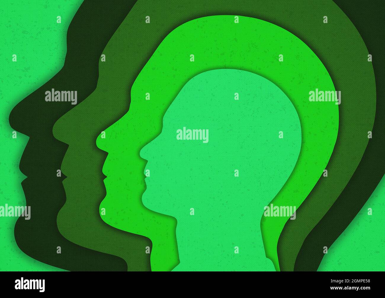 Concentric gender neutral human head silhouettes with a subtle fabric ...