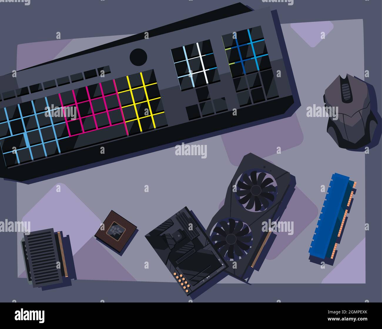 computer keyboard and icons on purple background Stock Vector Image ...