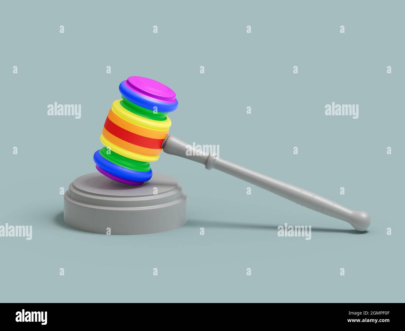 3d illustration of a rainbow gavel on a grayish-blue background Stock ...