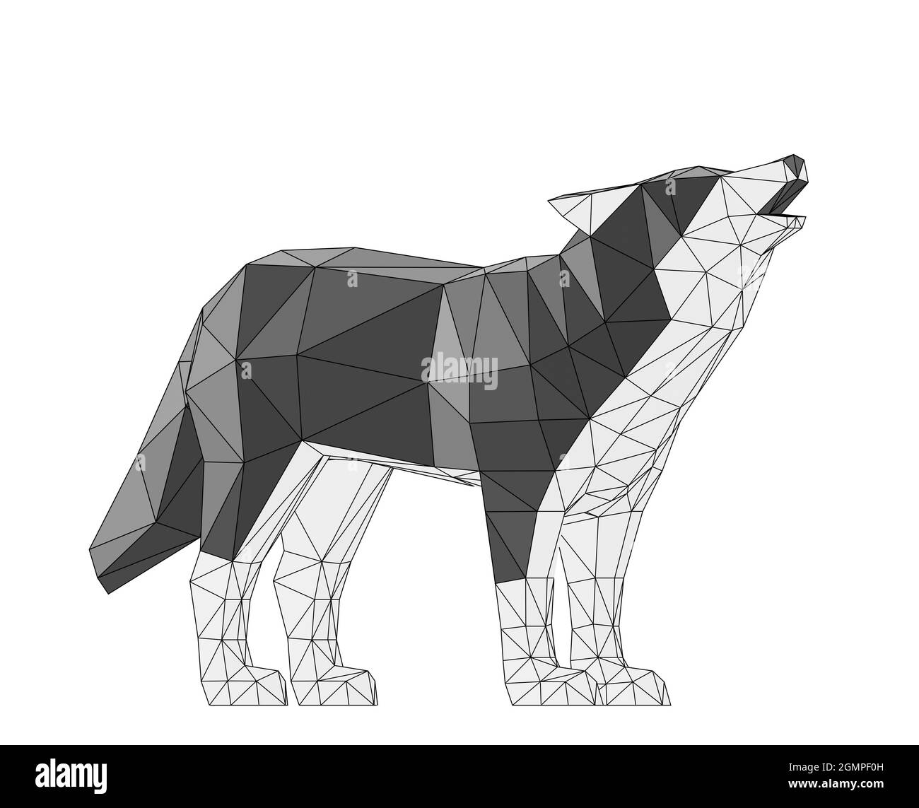 wireframe low poly howling wolf, 3d render Stock Photo - Alamy