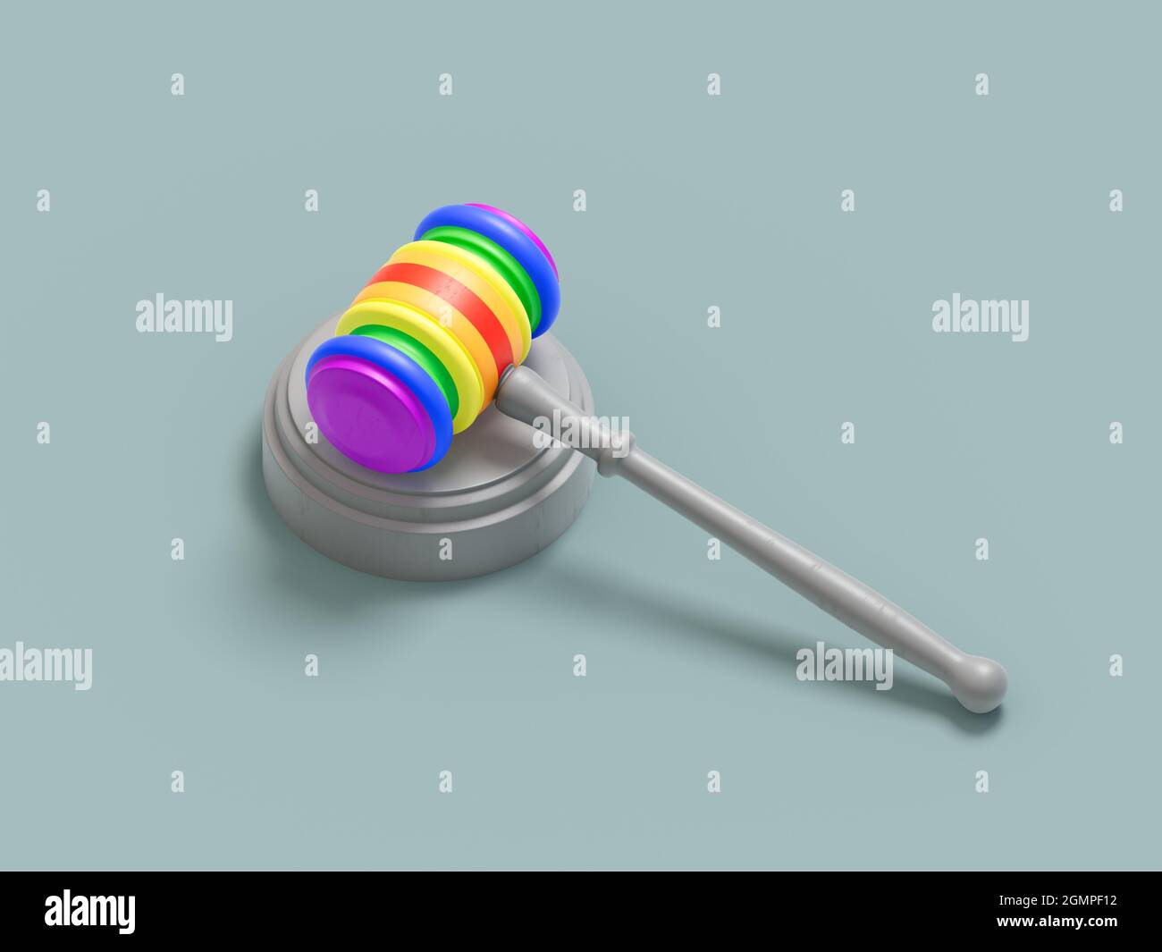 3d illustration of a rainbow gavel on a grayish-blue background Stock ...