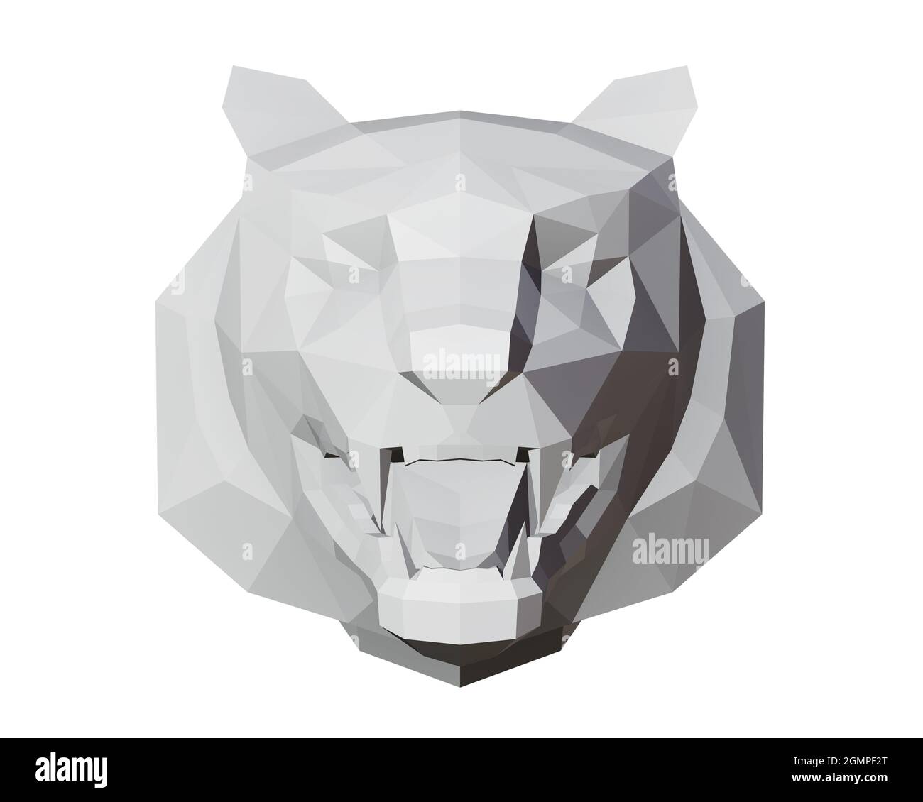 low poly tiger head in full face, gray color, 3d render Stock Photo - Alamy