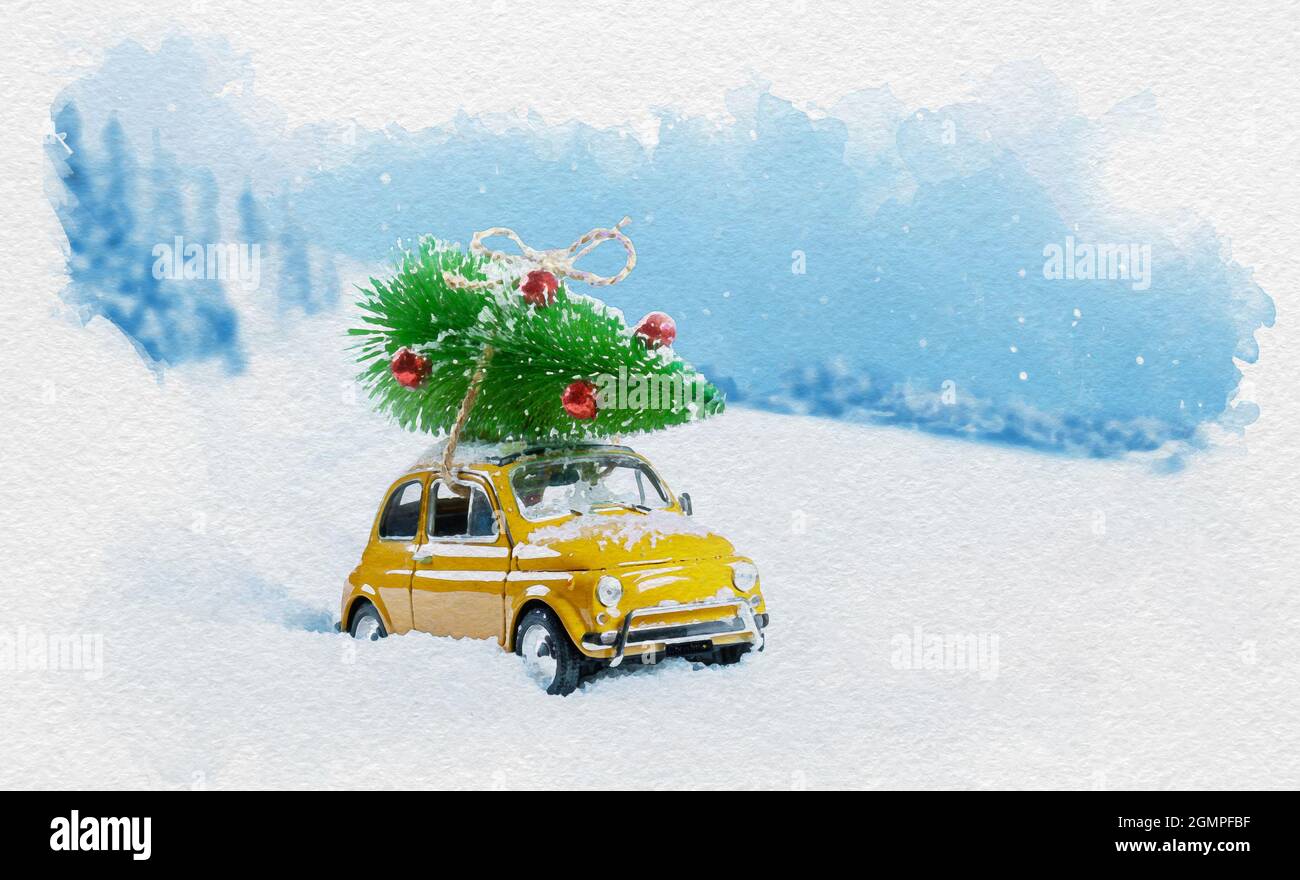 Merry Christmas Yellow Car 458 Sports Car Christmas Tree Bauble