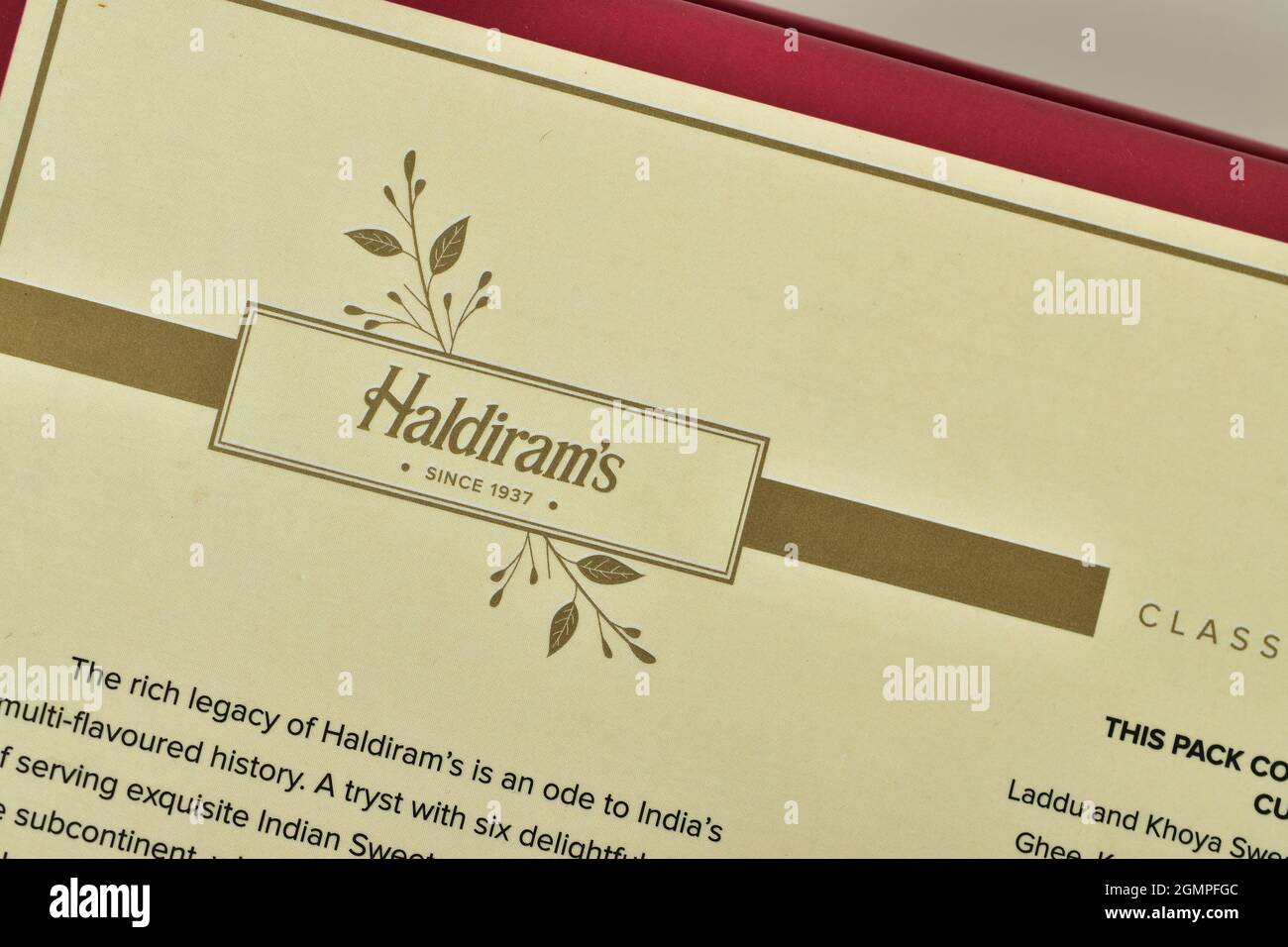 New Delhi, India, 20 November 2020:- Haldiram logo on Sweet box Stock ...