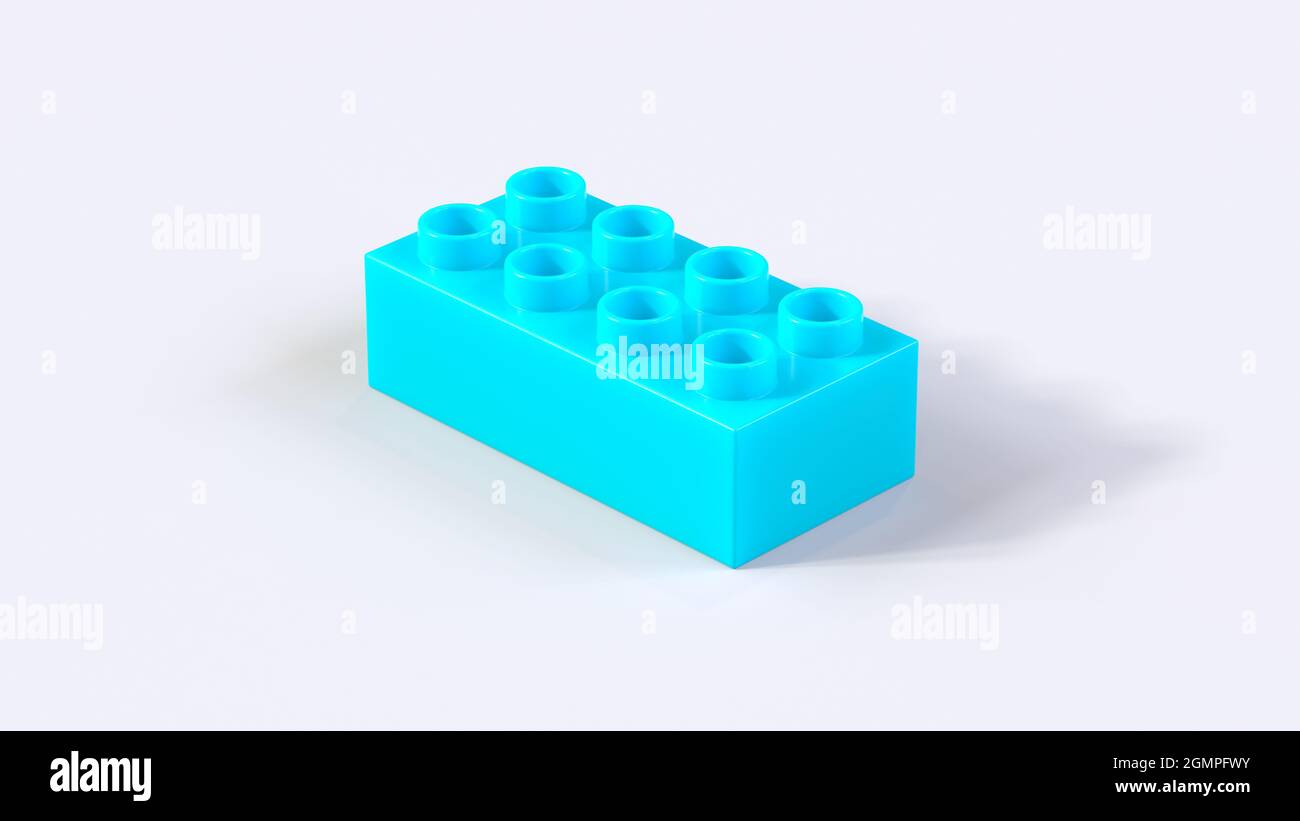 Turquoise Plastic Lego Toy Block on a White Background. 3d render with ...