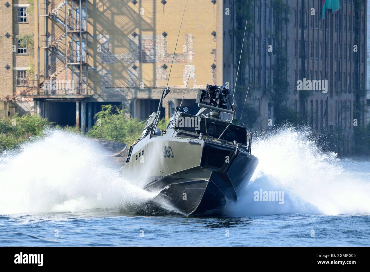 Swedish Navy CB90 NG patrol boat undertaking hard and fast maneuvering ...