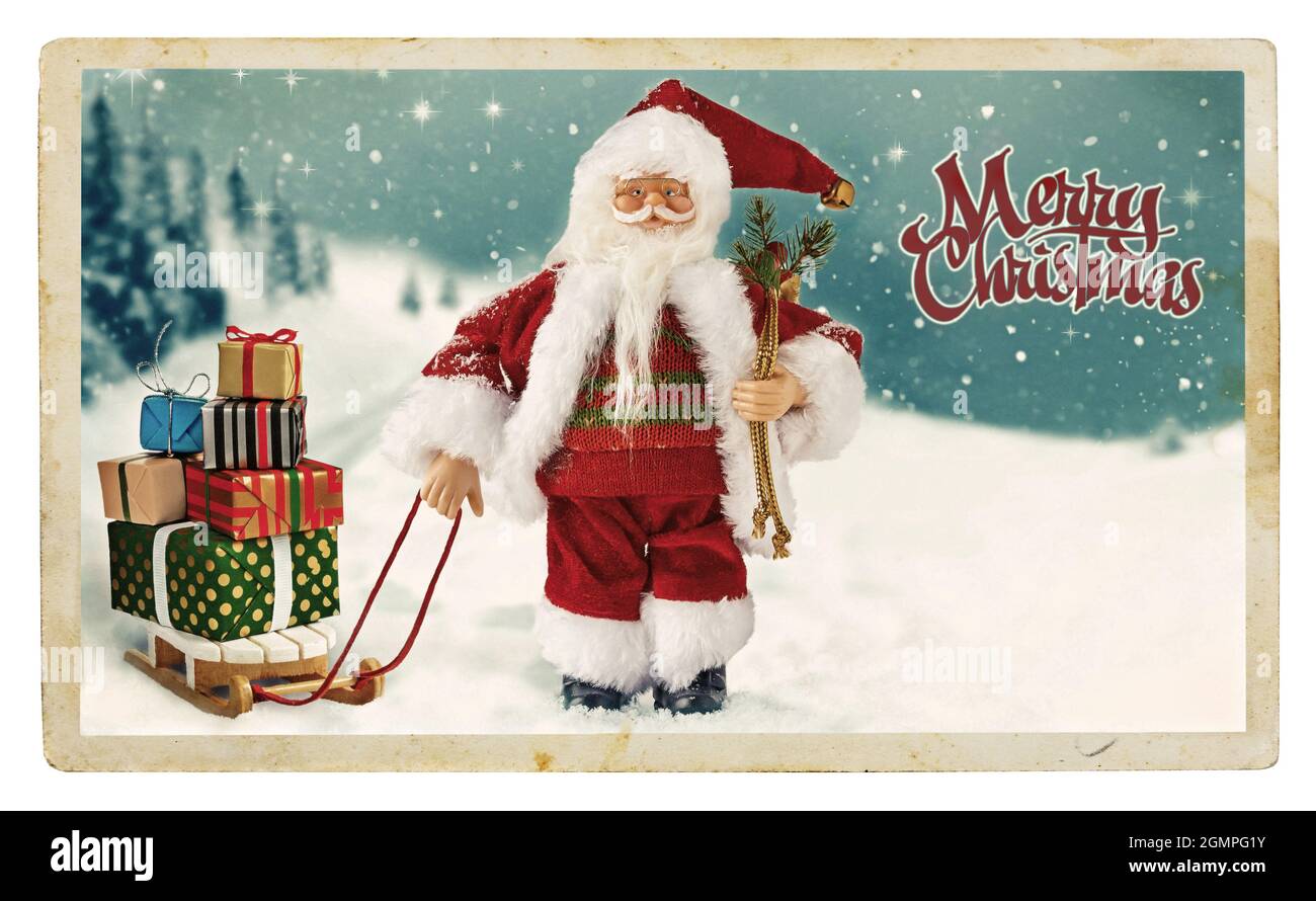 Christmas vintage Greeting card with Santa Stock Photo - Alamy