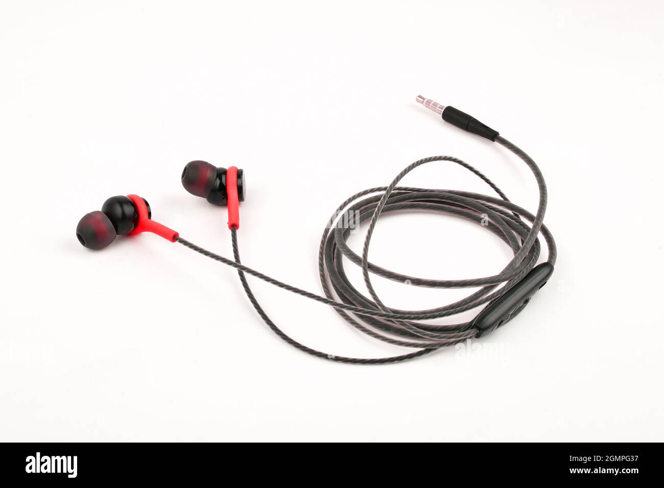 Red Earphone Isolated on White Background Stock Photo - Alamy