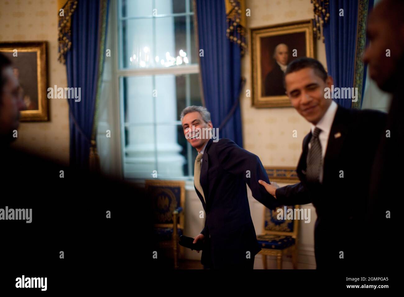 President Barack Obama jokes with Chief of Staff Rahm Emanuel at an ...
