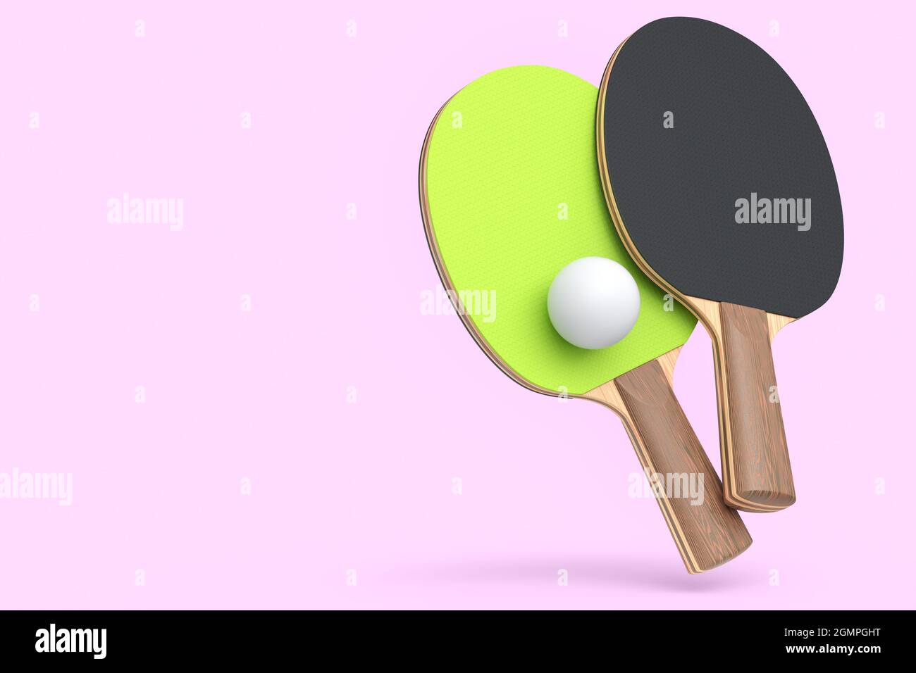 Pair ping pong rackets for table tennis with ball isolated on pink ...