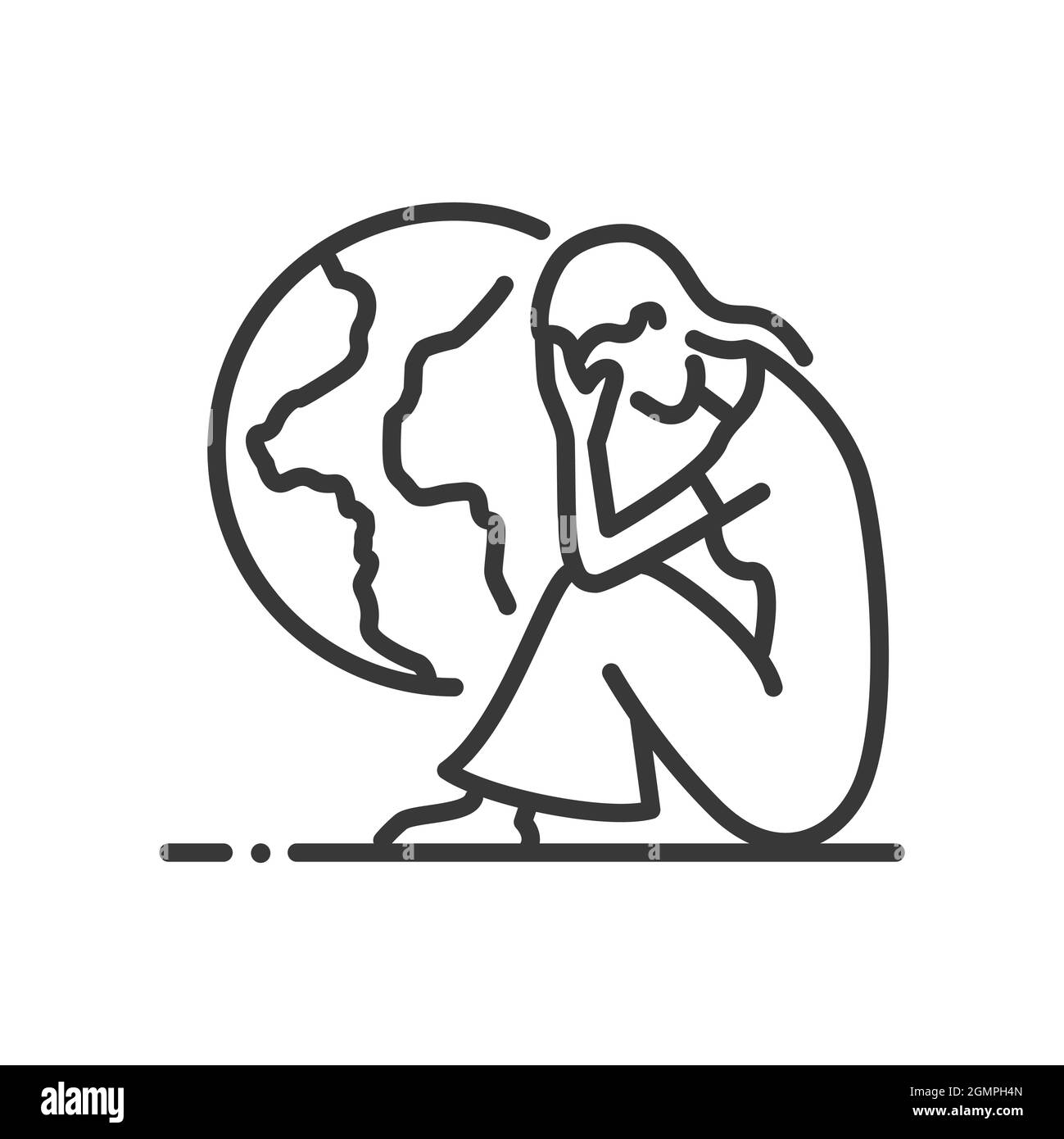 Loneliness in the modern world - vector line design single isolated ...