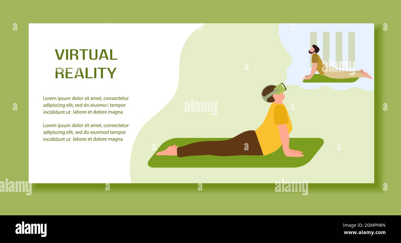 Vector Illustration Woman wearing virtual reality 3d glasses doing yoga ...