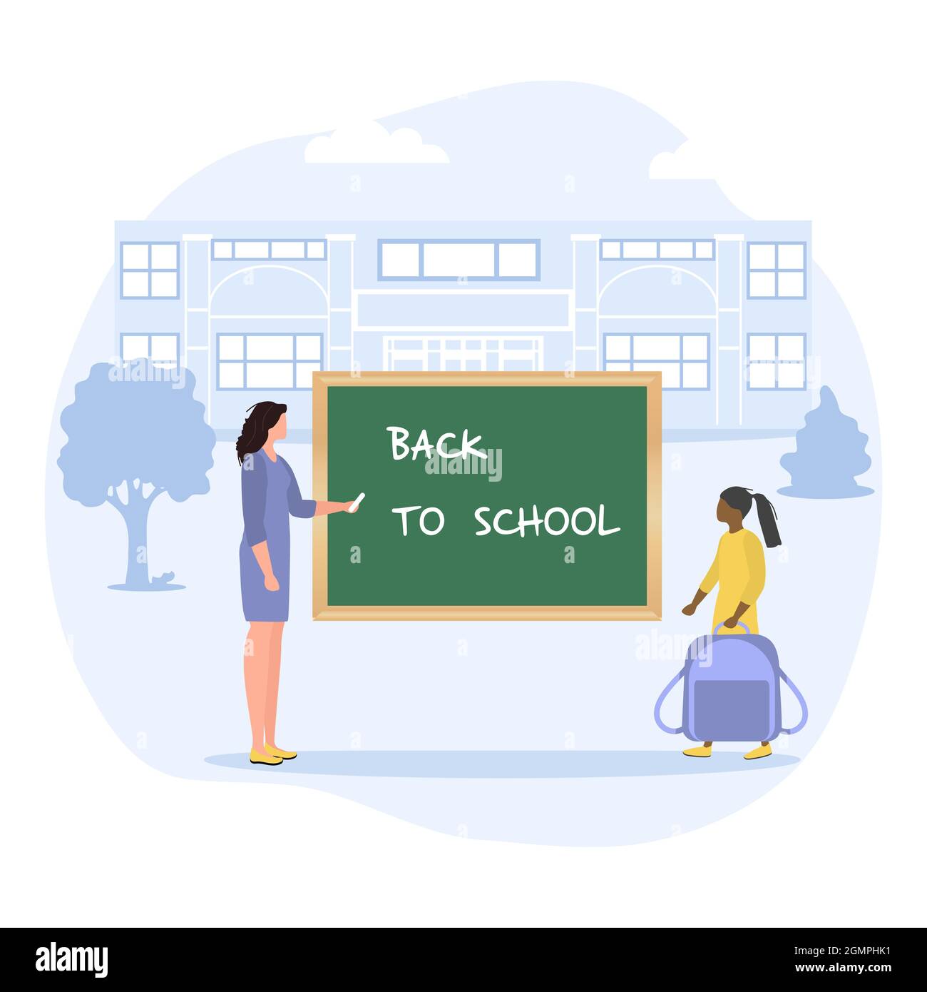 Vector illustration Schoolgirl and teacher near chalkboard Elementary ...