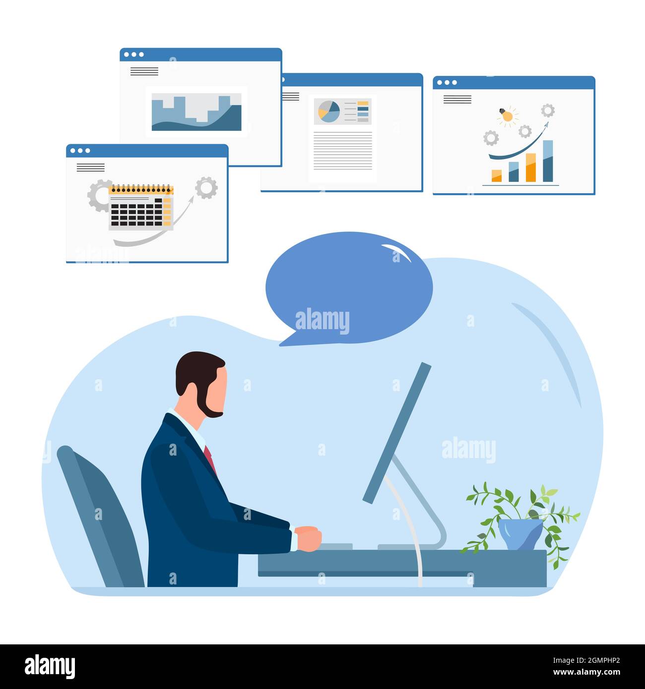 Vector illustration People analyzing data using computer Profession ...
