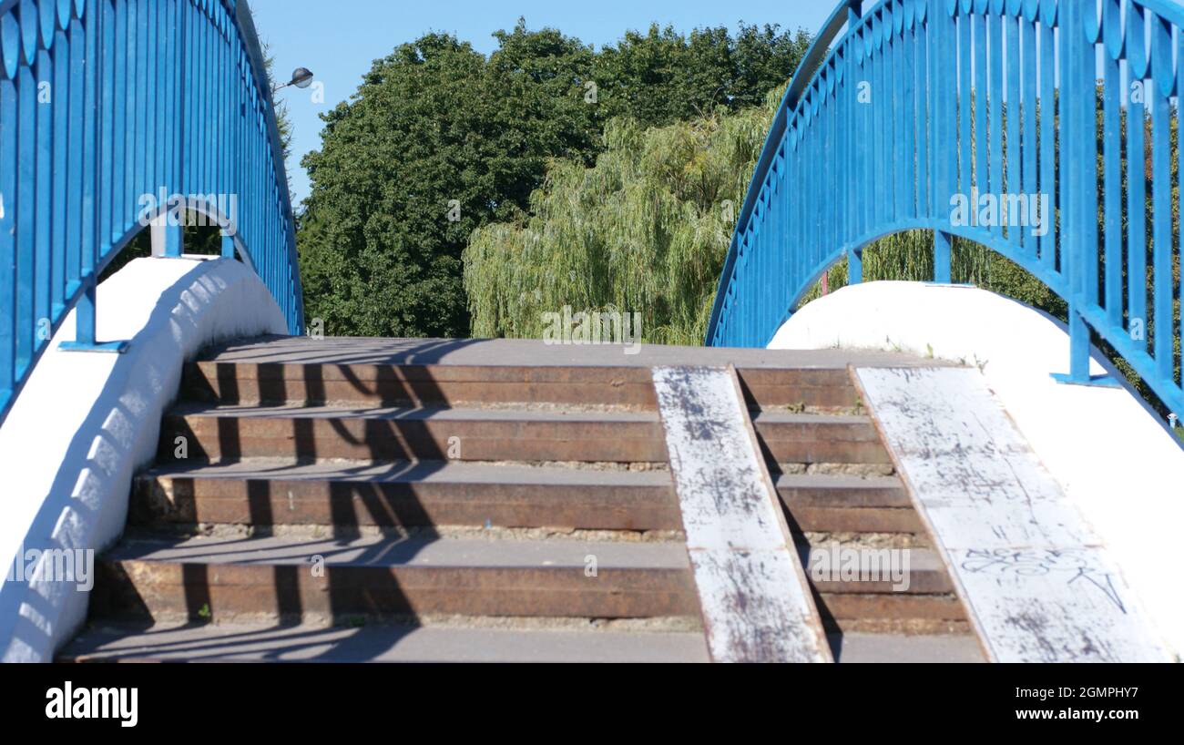 bridge over pond in park at dry sunny summer day Stock Photo - Alamy